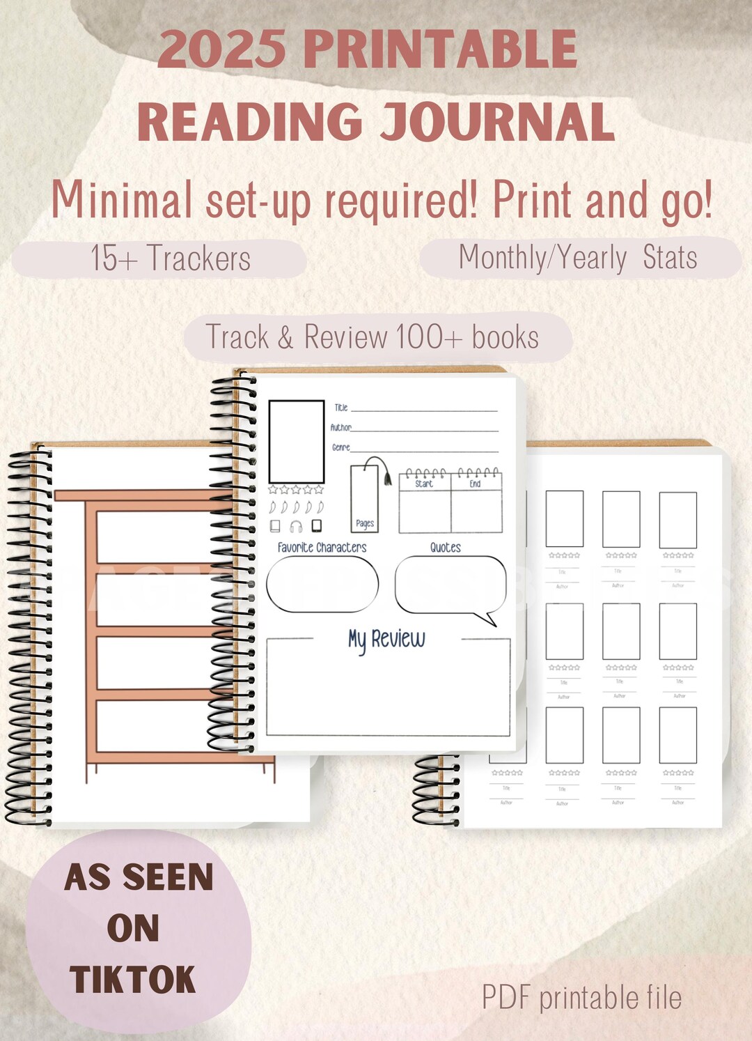 2025 Printable Reading Journal - PDF Instant Download Reading Journal ...