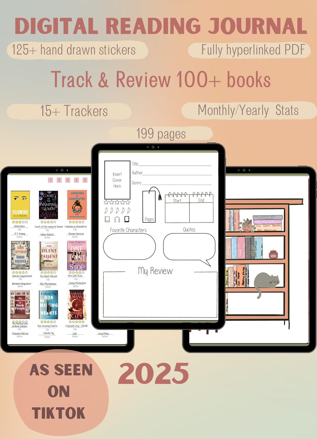 2025 Digital Reading Journal: Boho Book Tracker (PDF) - Etsy
