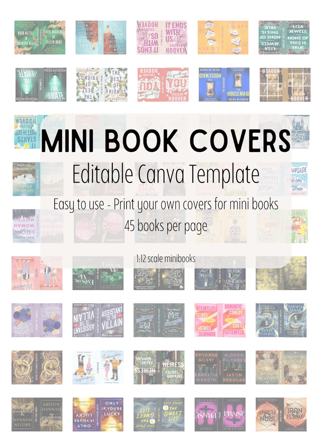 1:12 Mini-book Cover Template - Editable Canva File for Book Cover ...
