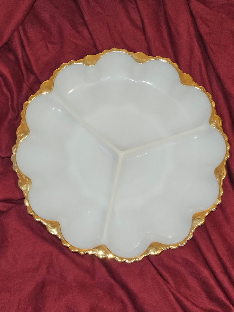 Milk Glass Plates W/gold Finish - Etsy