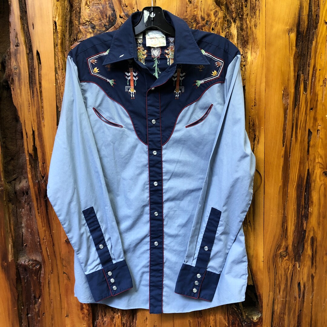 Vintage 80s Kennington Blue Color With Native Embroidery Rodeo Cowboy ...