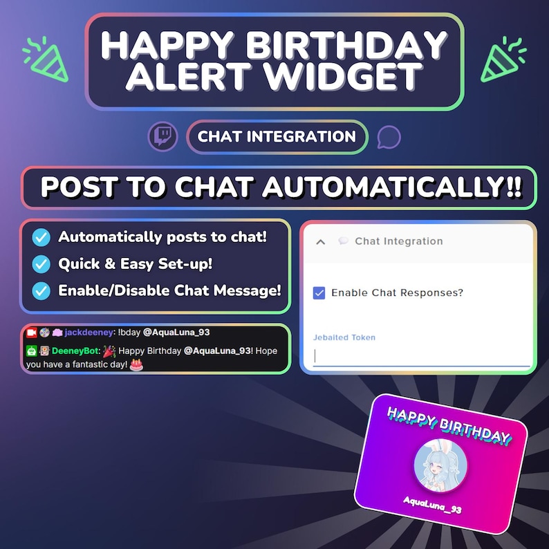Happy Birthday Alert Widget | Twitch | Chat Command | Streamelements ...