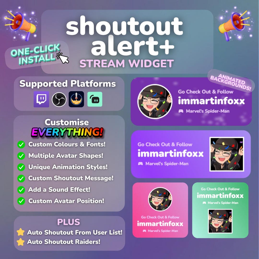 Animated Twitch Shoutout Widget With Chat Message: Auto Raider & VIP ...