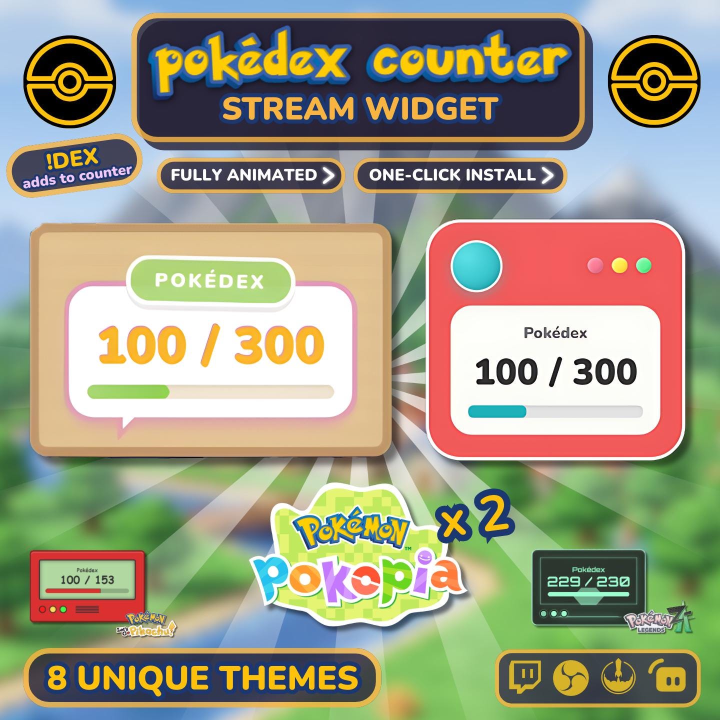 Animated Pokedex Stream Widget: 8 Themes, Twitch Overlay (2 X Pokopia ...