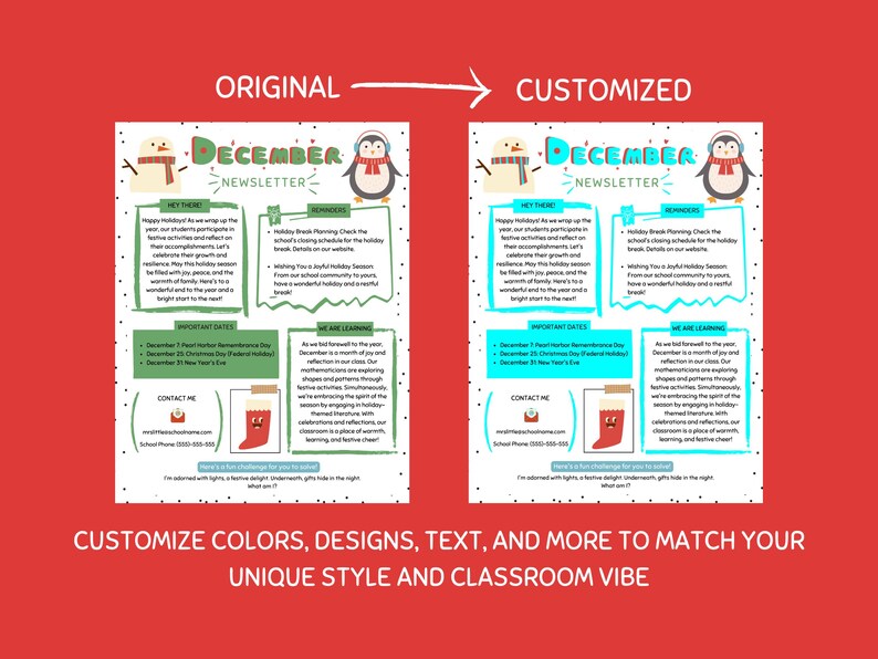 December Newsletter Template, Editable Newsletter, Monthly Newsletter ...