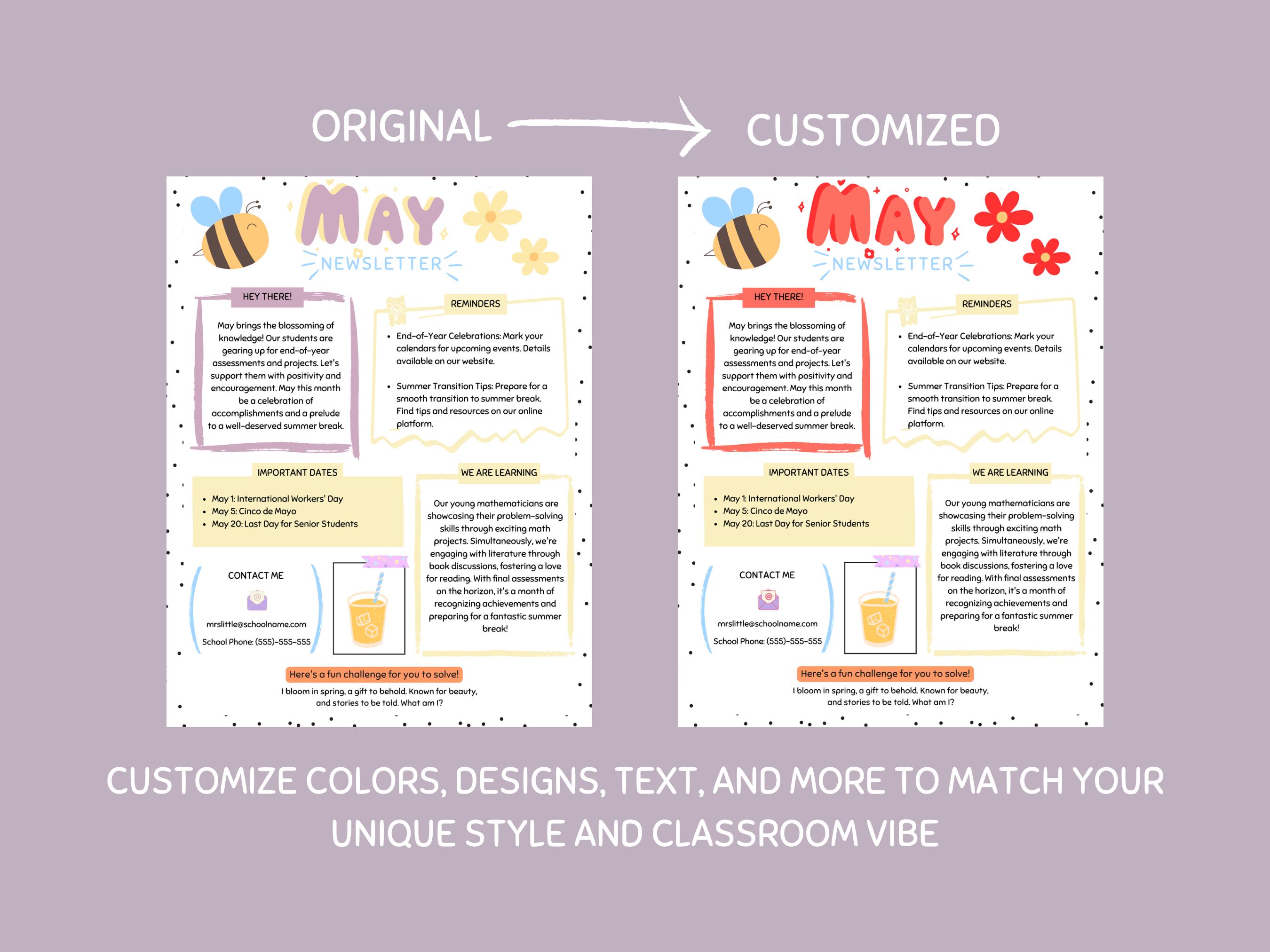 May Newsletter Template, Editable Newsletter, Monthly Newsletter ...