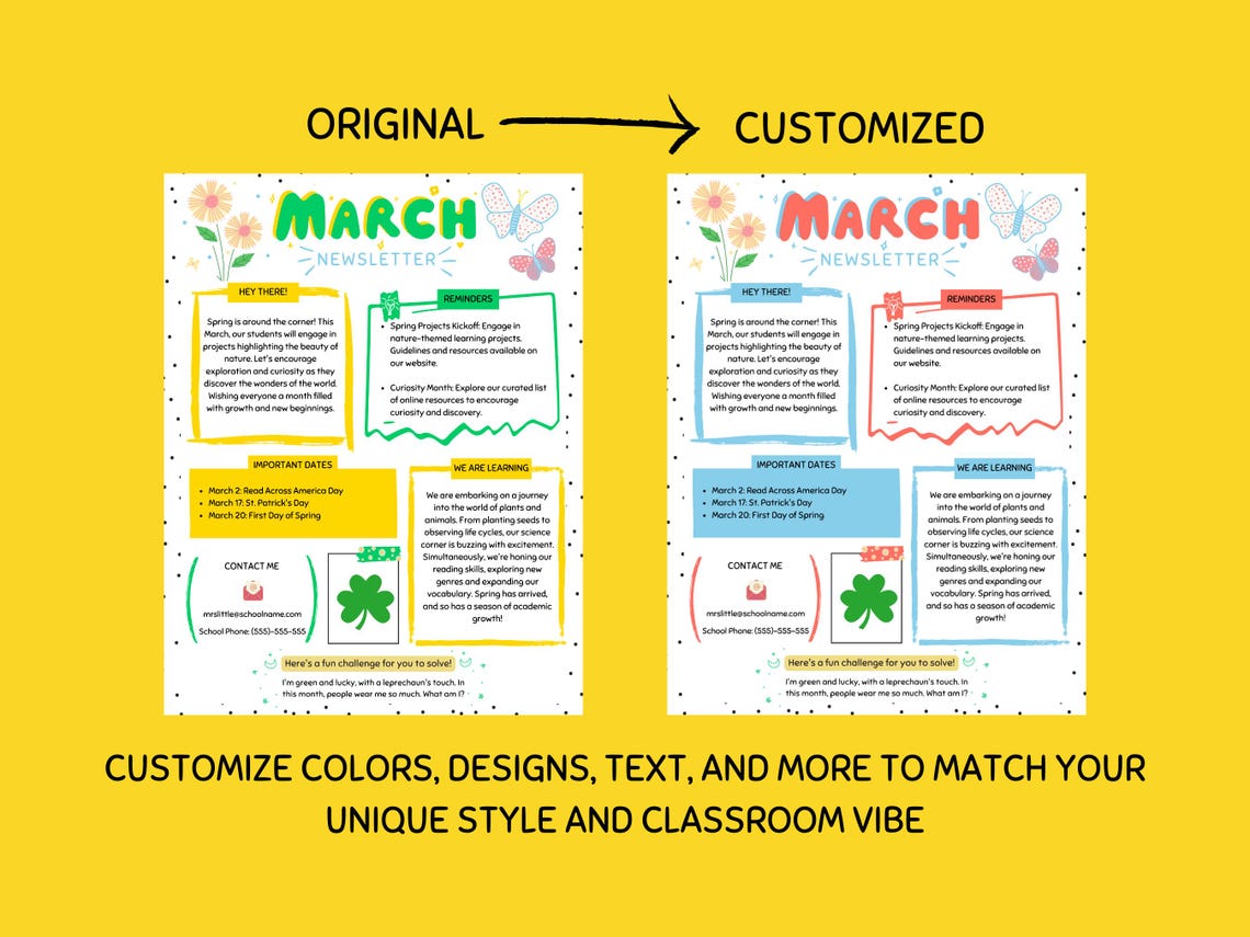 March Newsletter Template, Editable Newsletter, Monthly Newsletter ...