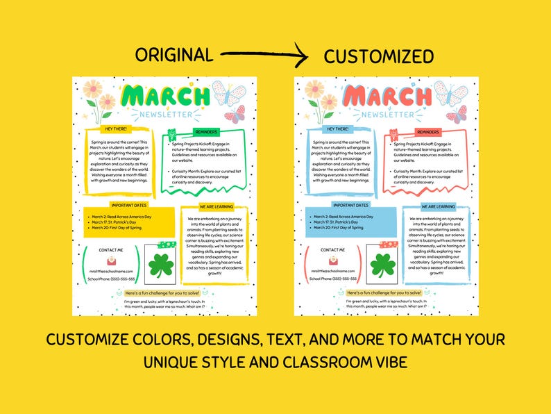 March Newsletter Template, Editable Newsletter, Monthly Newsletter ...