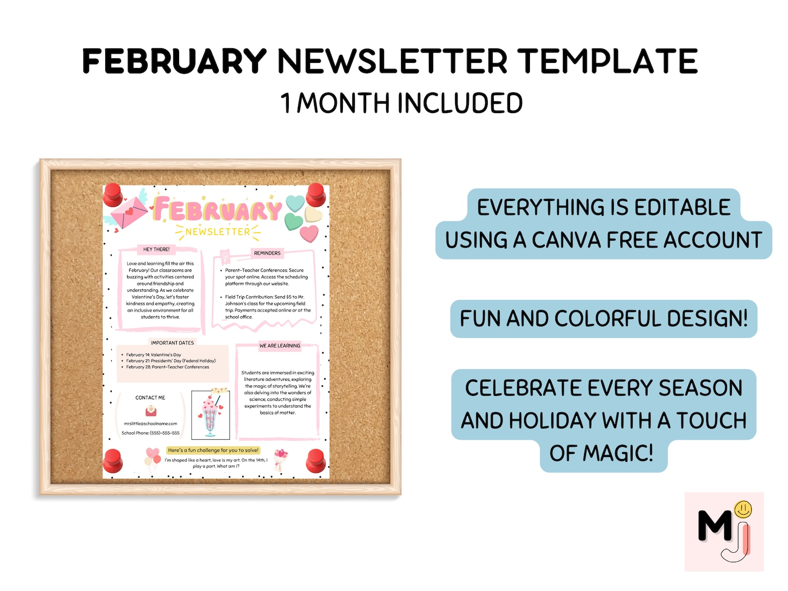 February Newsletter Template, Editable Newsletter, Monthly Newsletter ...