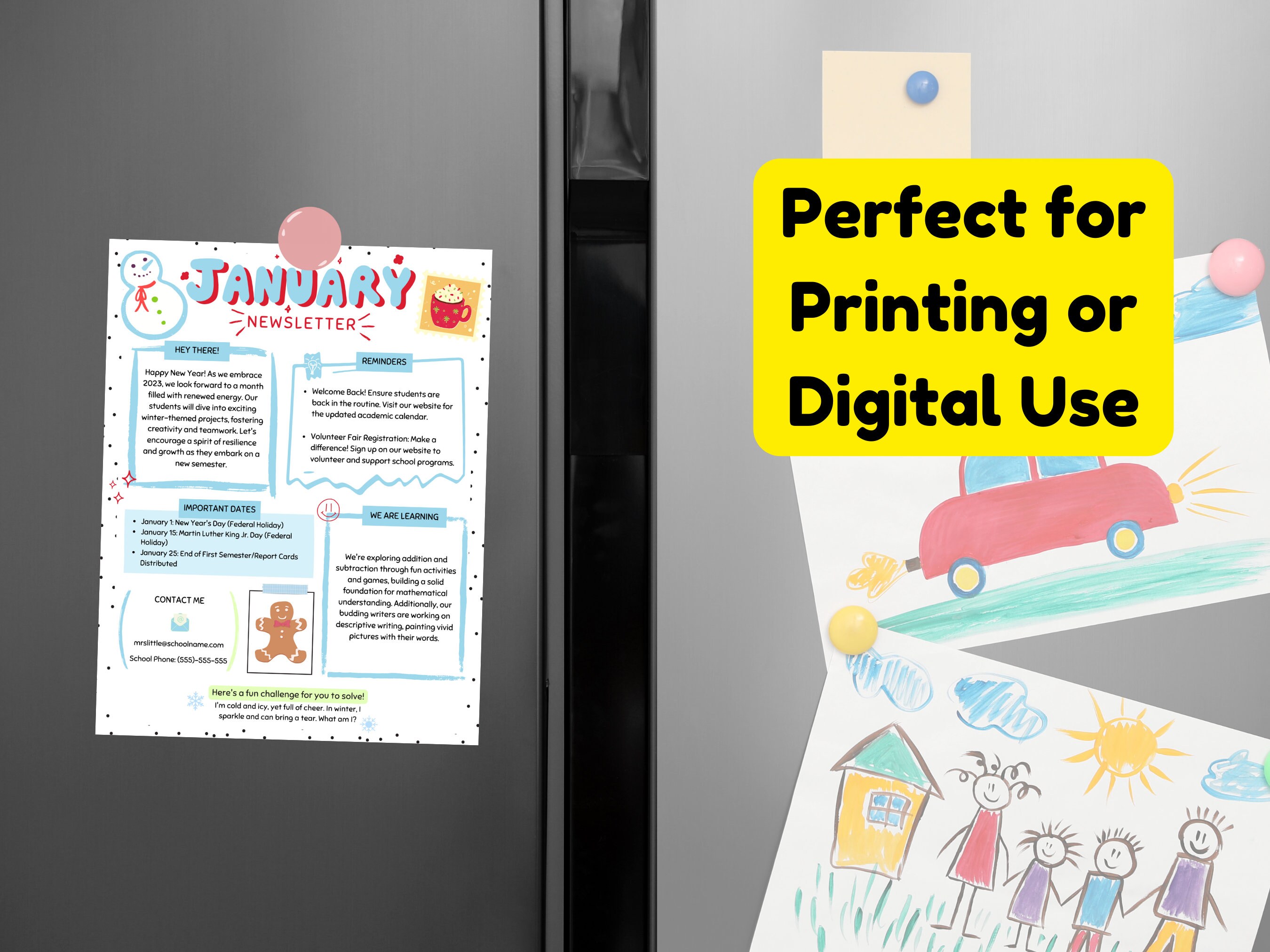 January Newsletter Template, Editable Newsletter, Monthly Newsletter ...