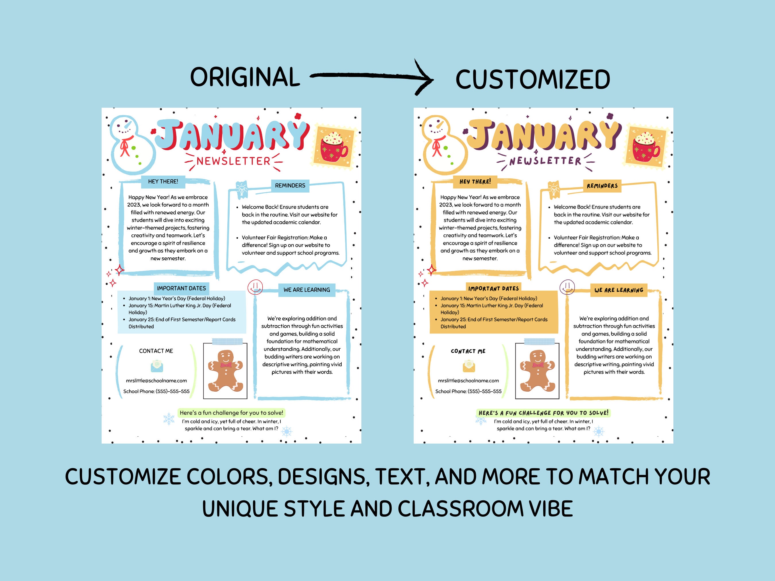 January Newsletter Template, Editable Newsletter, Monthly Newsletter ...