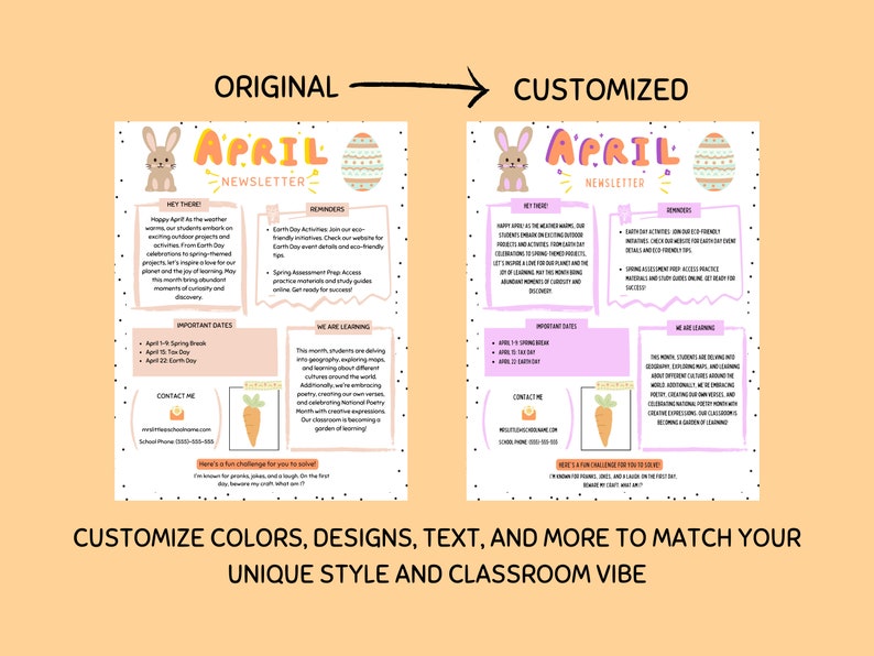 April Newsletter Template, Editable Newsletter, Monthly Newsletter ...