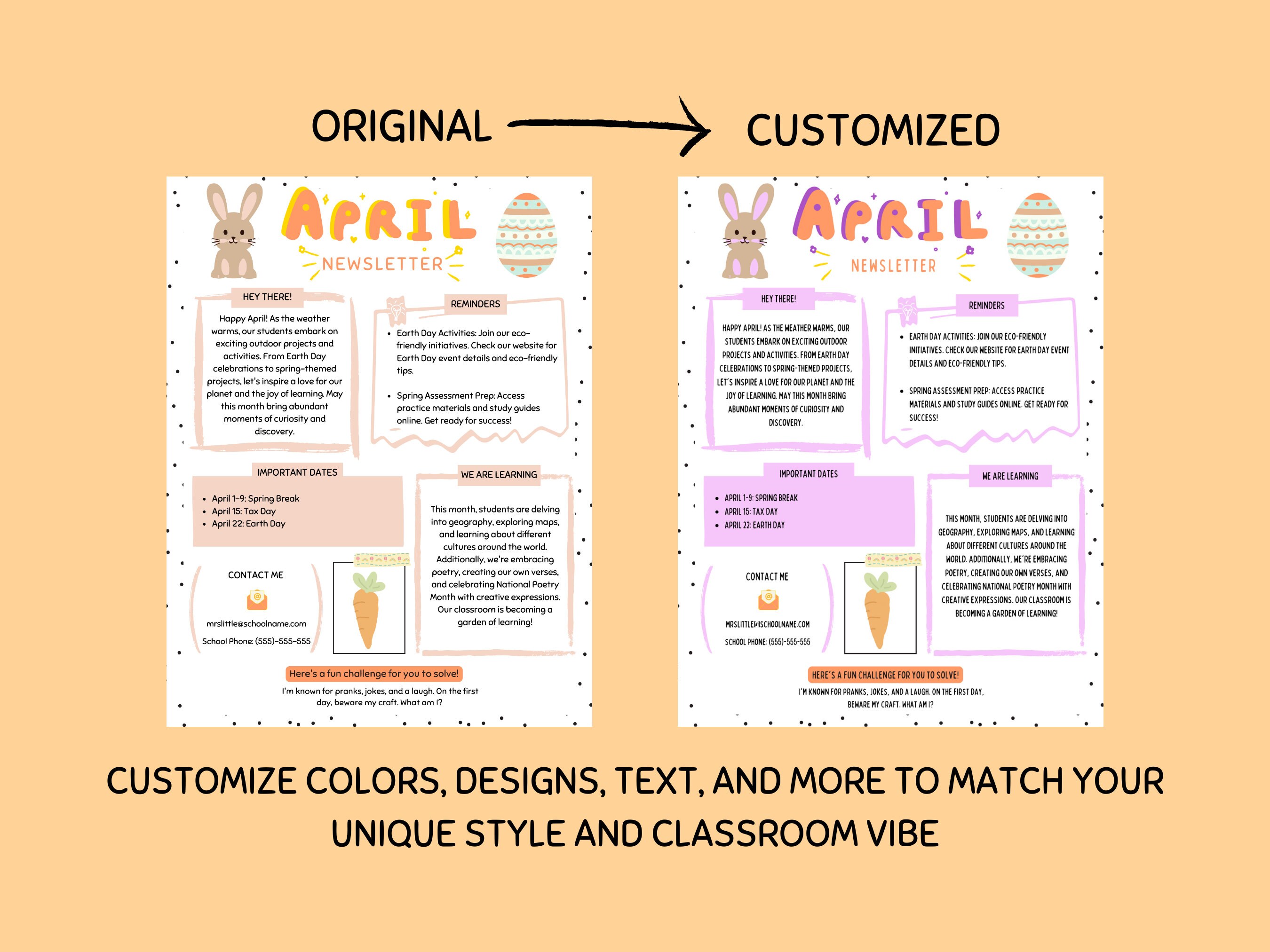 April Newsletter Template, Editable Newsletter, Monthly Newsletter ...