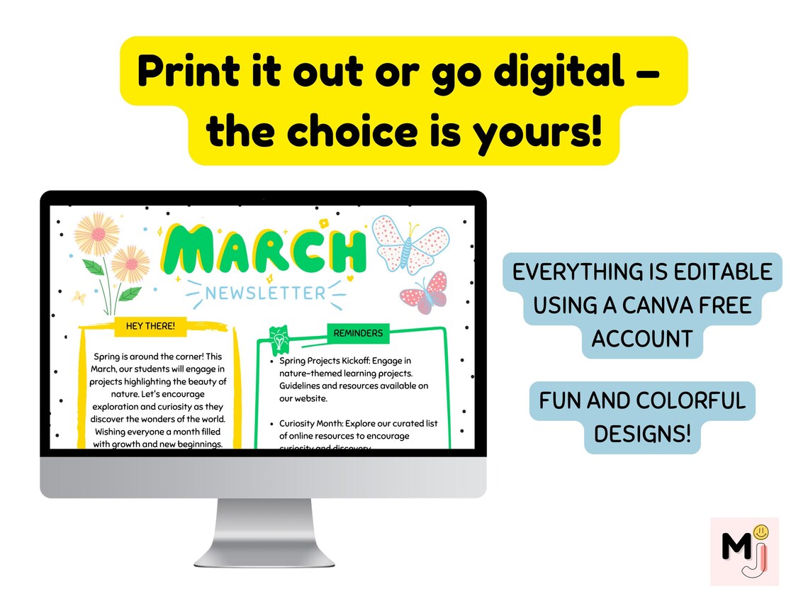 March Newsletter Template, Editable Newsletter, Monthly Newsletter ...