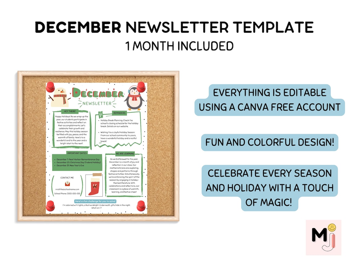 December Newsletter Template, Editable Newsletter, Monthly Newsletter ...