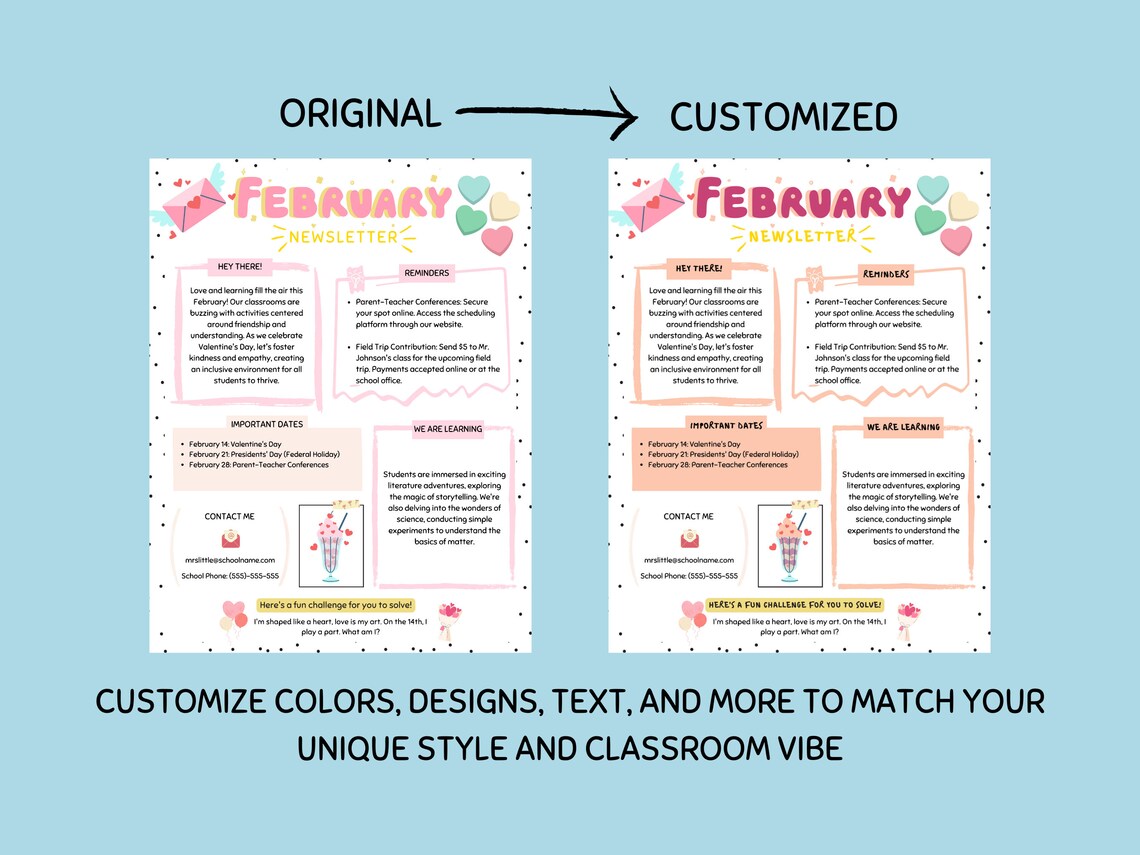 February Newsletter Template, Editable Newsletter, Monthly Newsletter ...