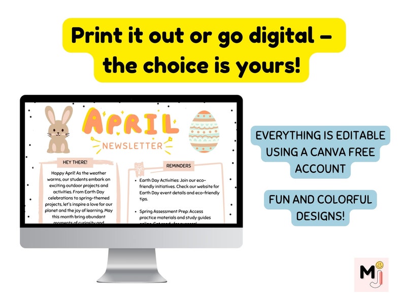 April Newsletter Template, Editable Newsletter, Monthly Newsletter ...
