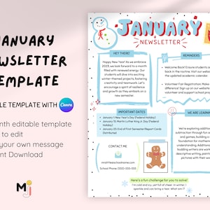 January Newsletter Template, Editable Newsletter, Monthly Newsletter ...