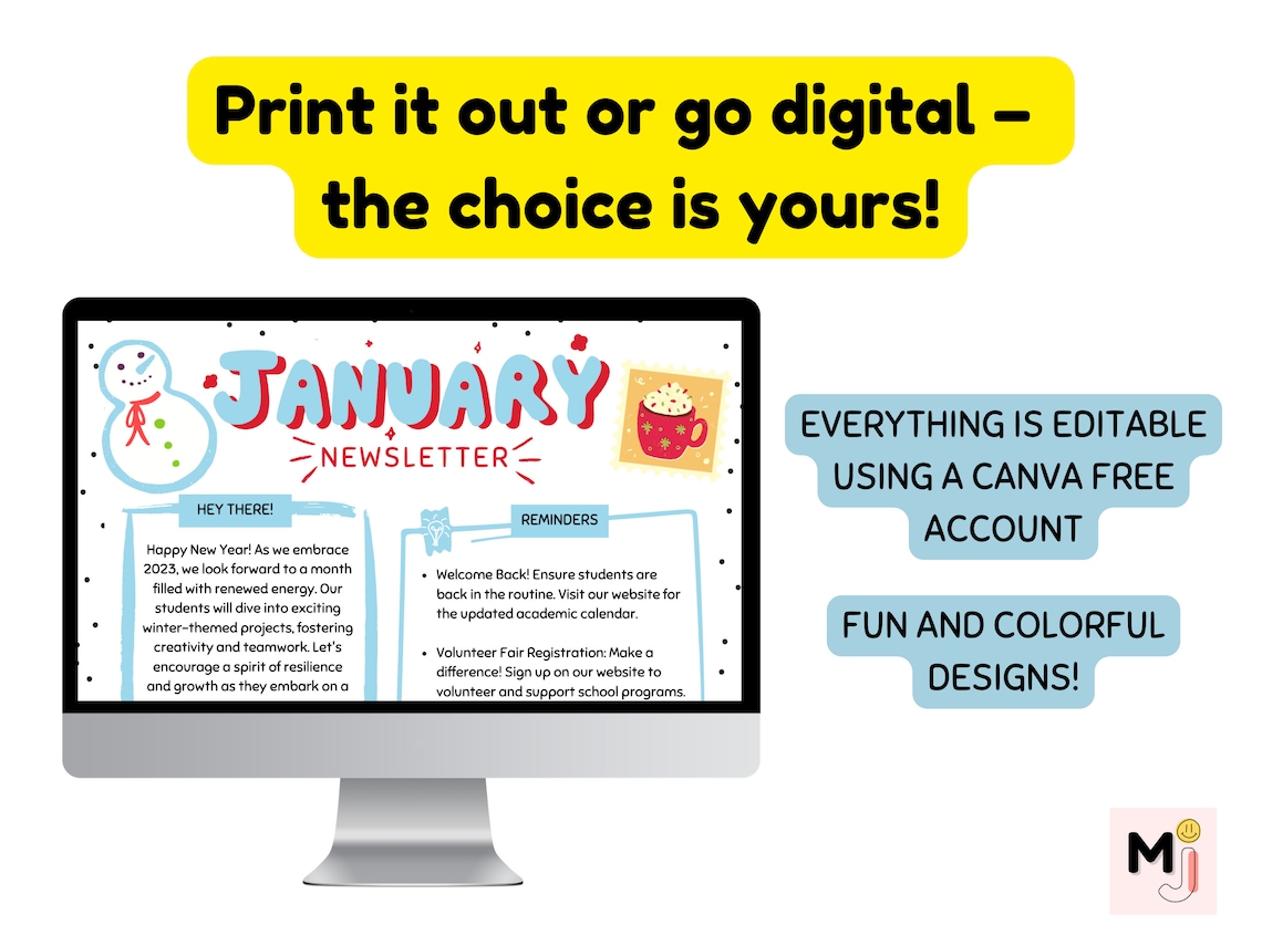 January Newsletter Template, Editable Newsletter, Monthly Newsletter ...