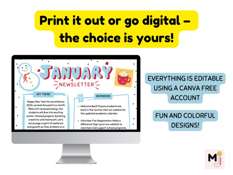 January Newsletter Template, Editable Newsletter, Monthly Newsletter ...