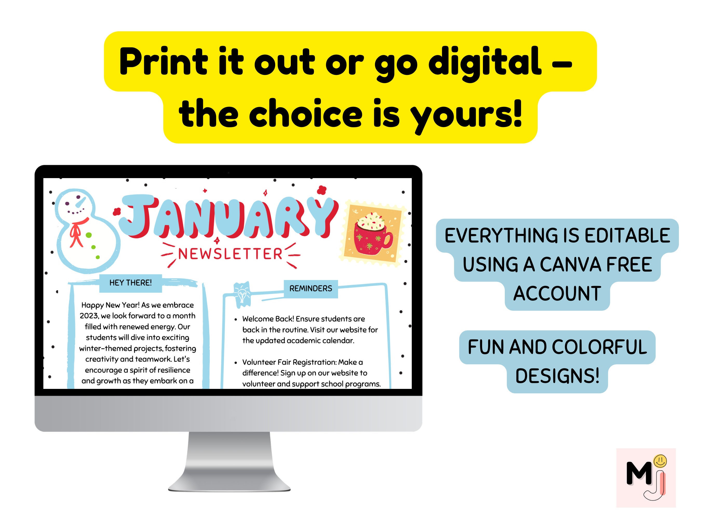 January Newsletter Template, Editable Newsletter, Monthly Newsletter ...