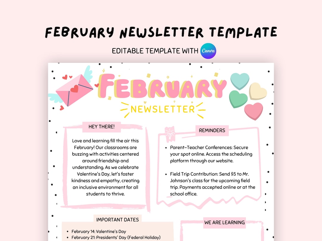 February Newsletter Template, Editable Newsletter, Monthly Newsletter ...