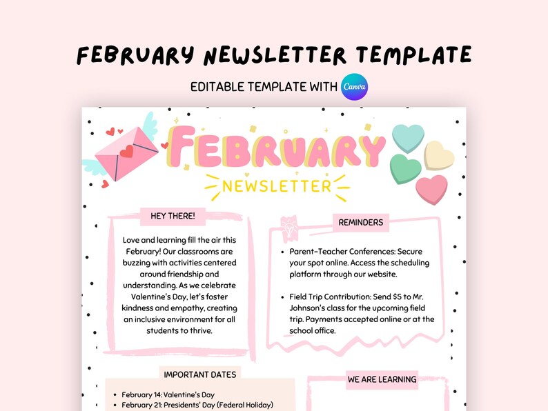 February Newsletter Template, Editable Newsletter, Monthly Newsletter ...