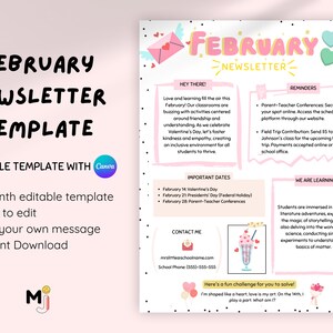 February Newsletter Template, Editable Newsletter, Monthly Newsletter ...