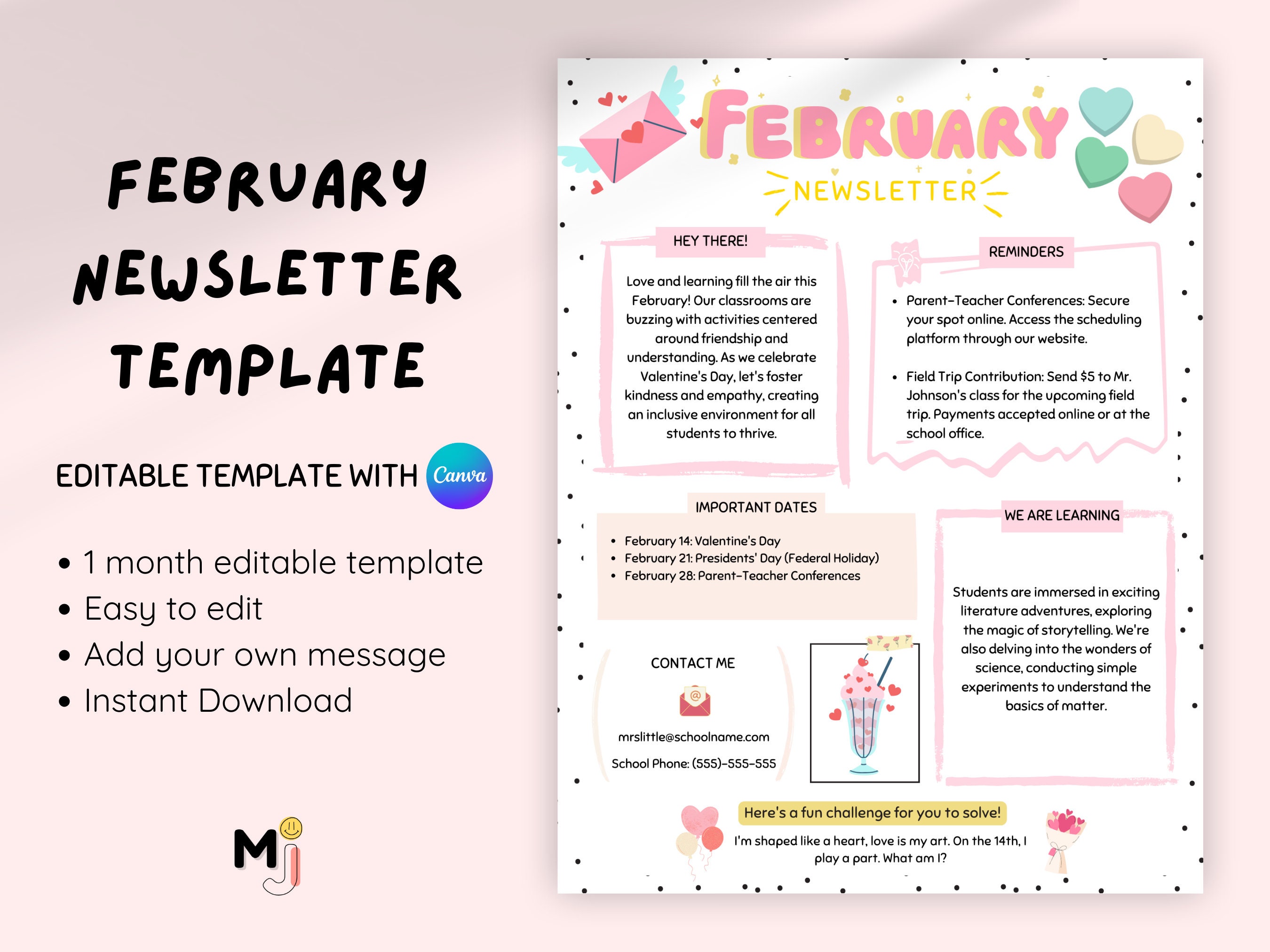February Newsletter Template, Editable Newsletter, Monthly Newsletter ...