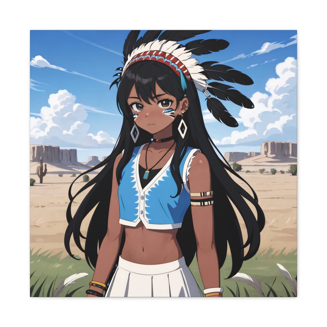 Manga Style Native American Art Print Wrapped Canvas Stretched on Wood ...