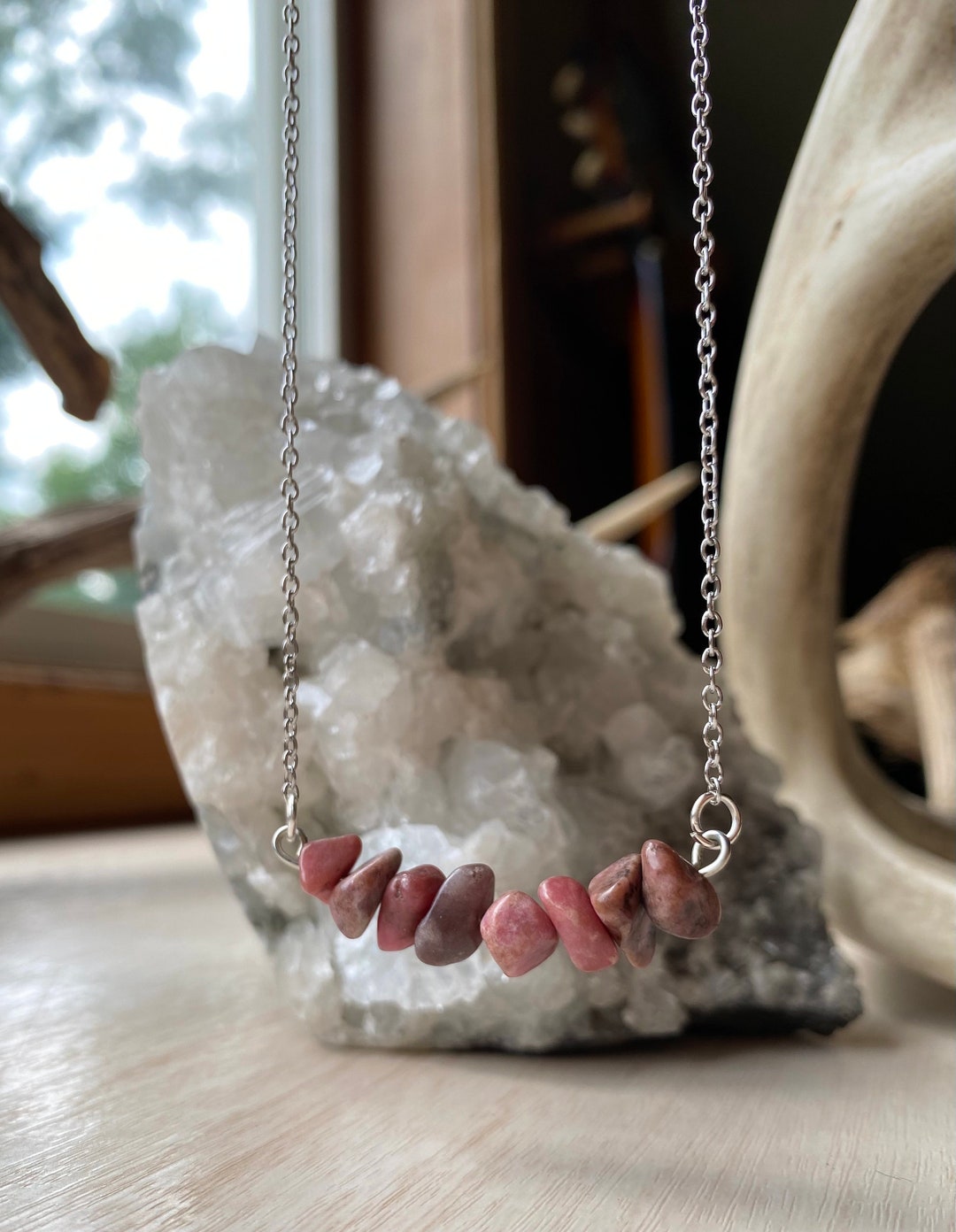 Gemstone Bar Necklace: Stainless Steel Chain, Healing Crystals - Etsy