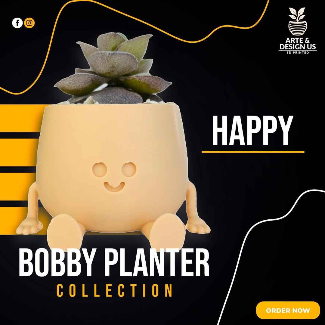 Happy 3D Printed Planter - Bobby Planter - Cute Pot With Drainage for ...