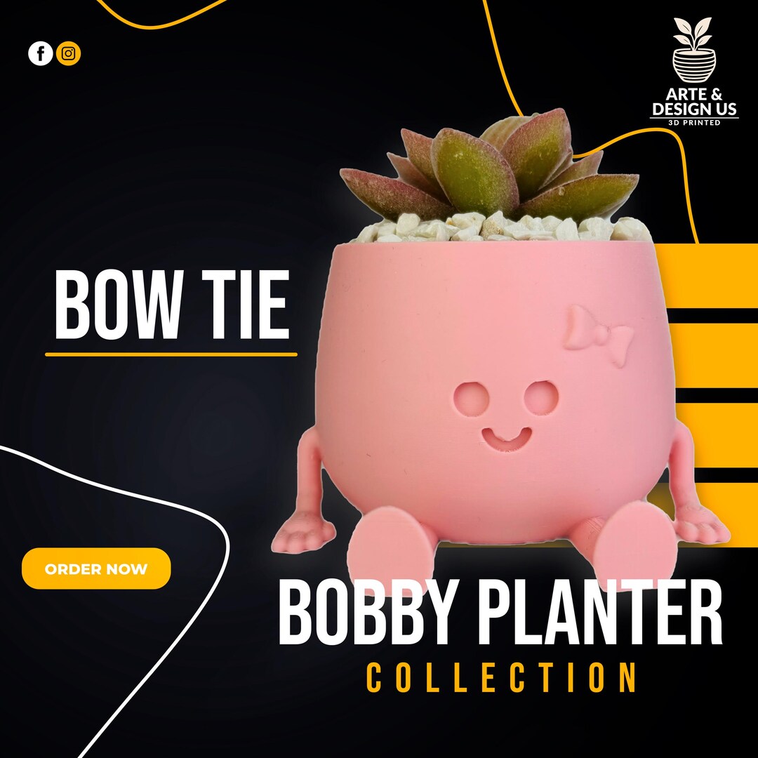 Bowtie Bobby Planter - 3D Printed Cute Pot With Drainage for Succulents ...