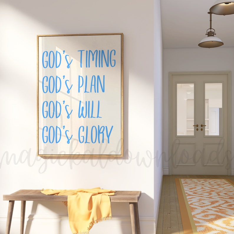 Blue Christian Printable Wall Art, Bible Verse Scripture Dorm Room Wall ...