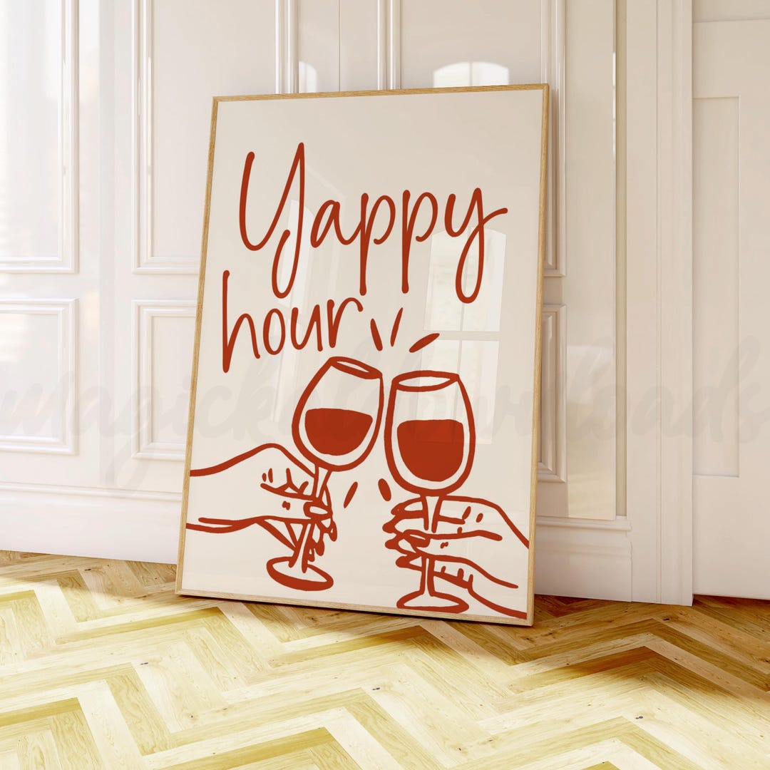 Yappy Hour Poster, Happy Hour Bar Cart Art Print, Girl Dinner Printable ...