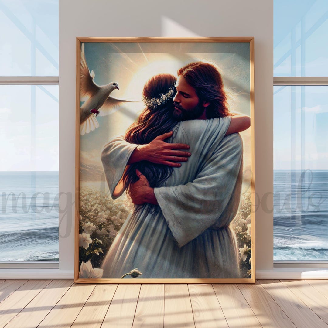Woman Hugging Jesus Christian Printable Wall Art Bible Verse Scripture ...