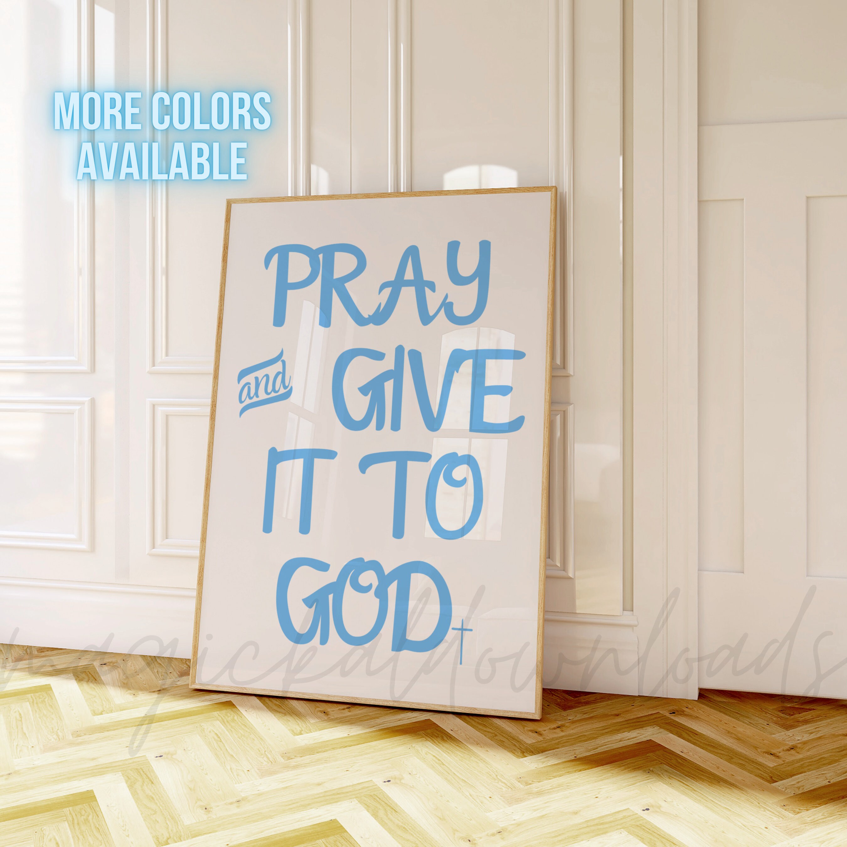 Blue Printable Christian Wall Art Blue Typography Wall Art Pray and ...