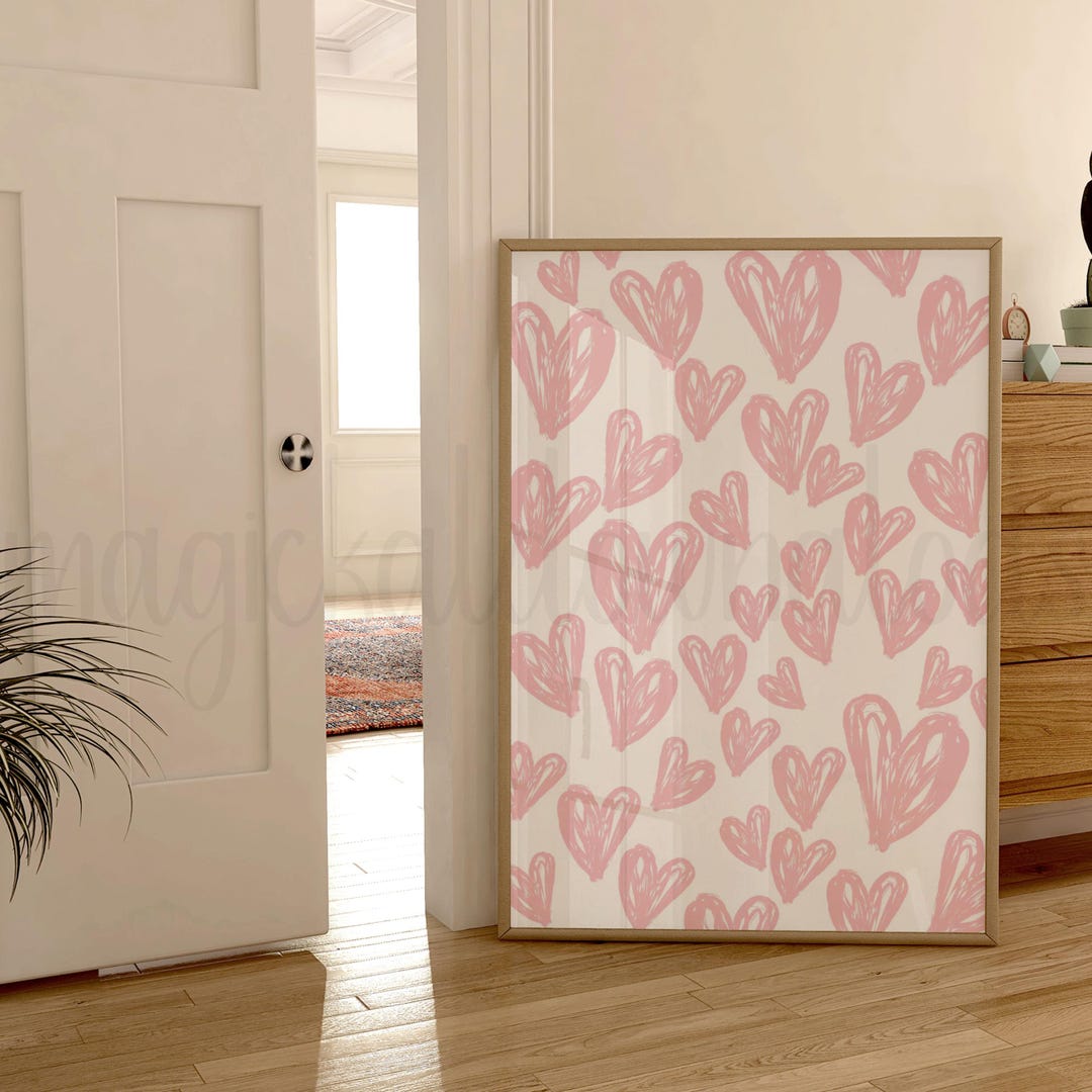 Pink Graffiti Hearts Wall Art, Pink Art Prints, Pink Digital Wall Art ...
