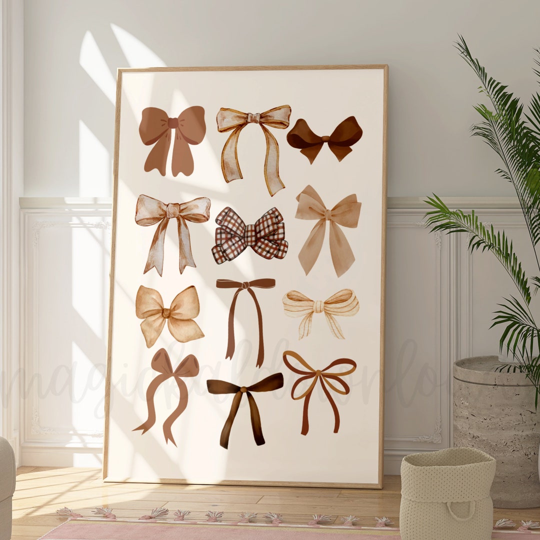 Coquette Brown Bows Digital Wall Art, Neutral Brown Wall Decor, Preppy ...