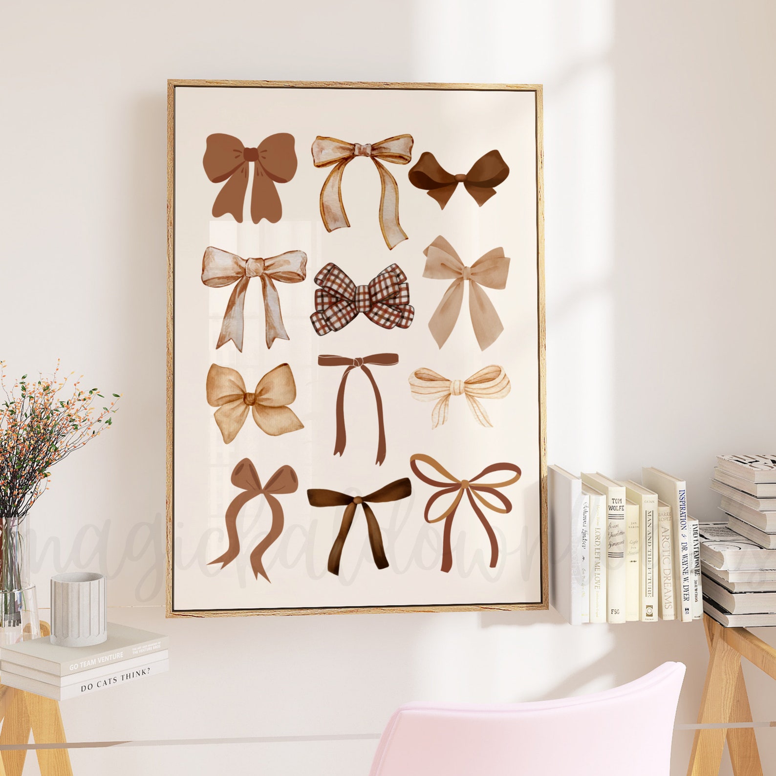 Coquette Brown Bows Digital Wall Art, Neutral Brown Girly Print, Preppy ...