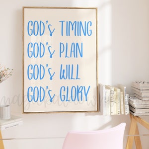 Blue Christian Printable Wall Art, Bible Verse Scripture Dorm Room Wall ...