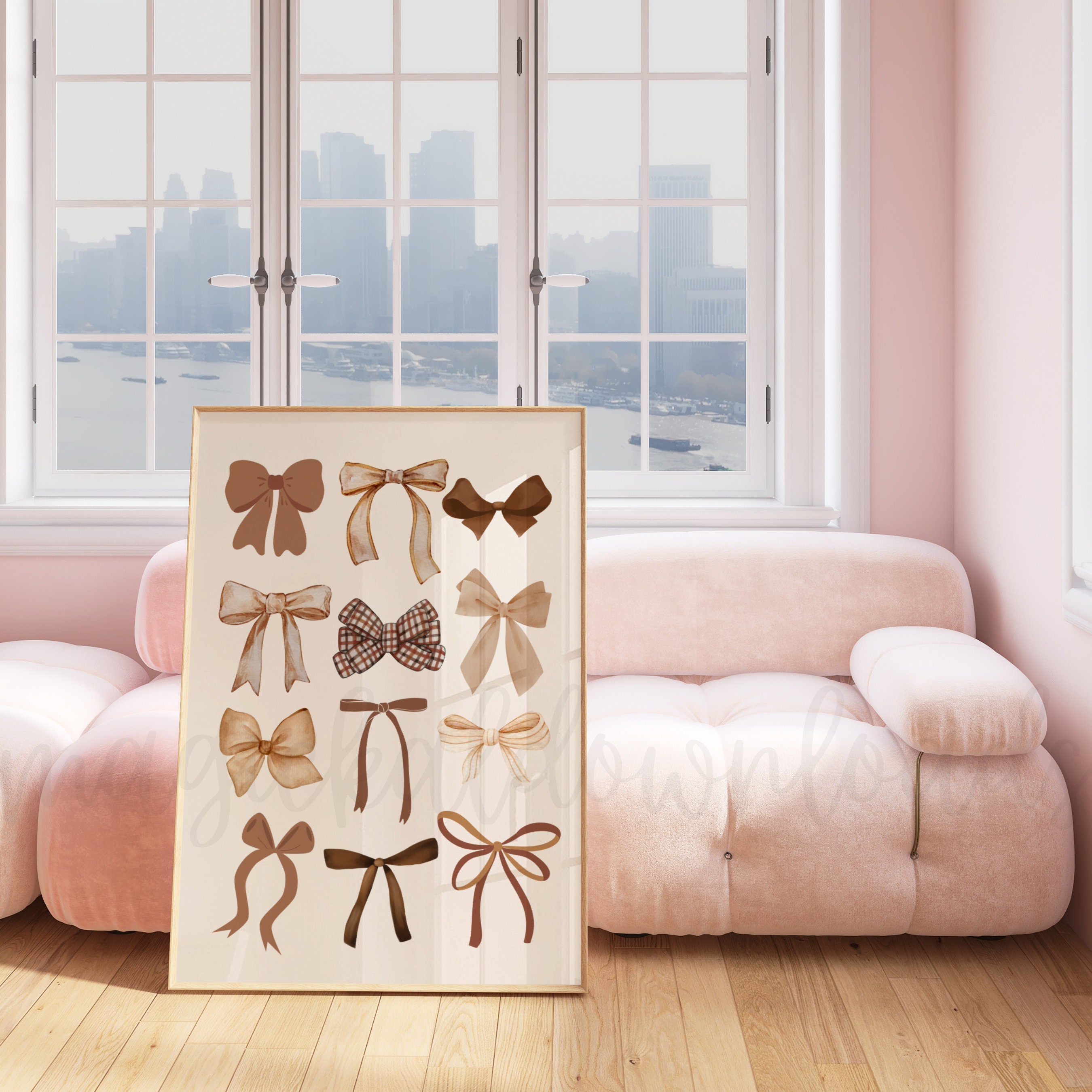 Coquette Brown Bows Digital Wall Art, Neutral Brown Girly Print, Preppy ...