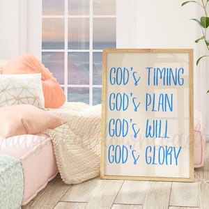Blue Christian Printable Wall Art, Bible Verse Scripture Dorm Room Wall ...