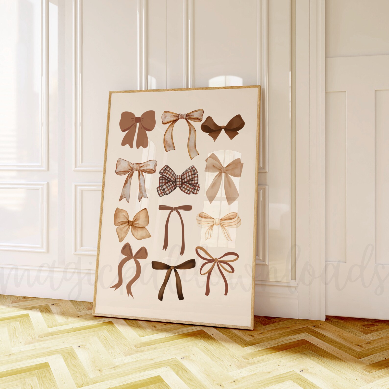 Coquette Brown Bows Digital Wall Art, Neutral Brown Girly Print, Preppy ...