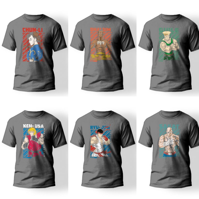 Street Fighter Graphic Tee's T-shirt - Gray | Ryu, Ken, Bison, Sagat ...