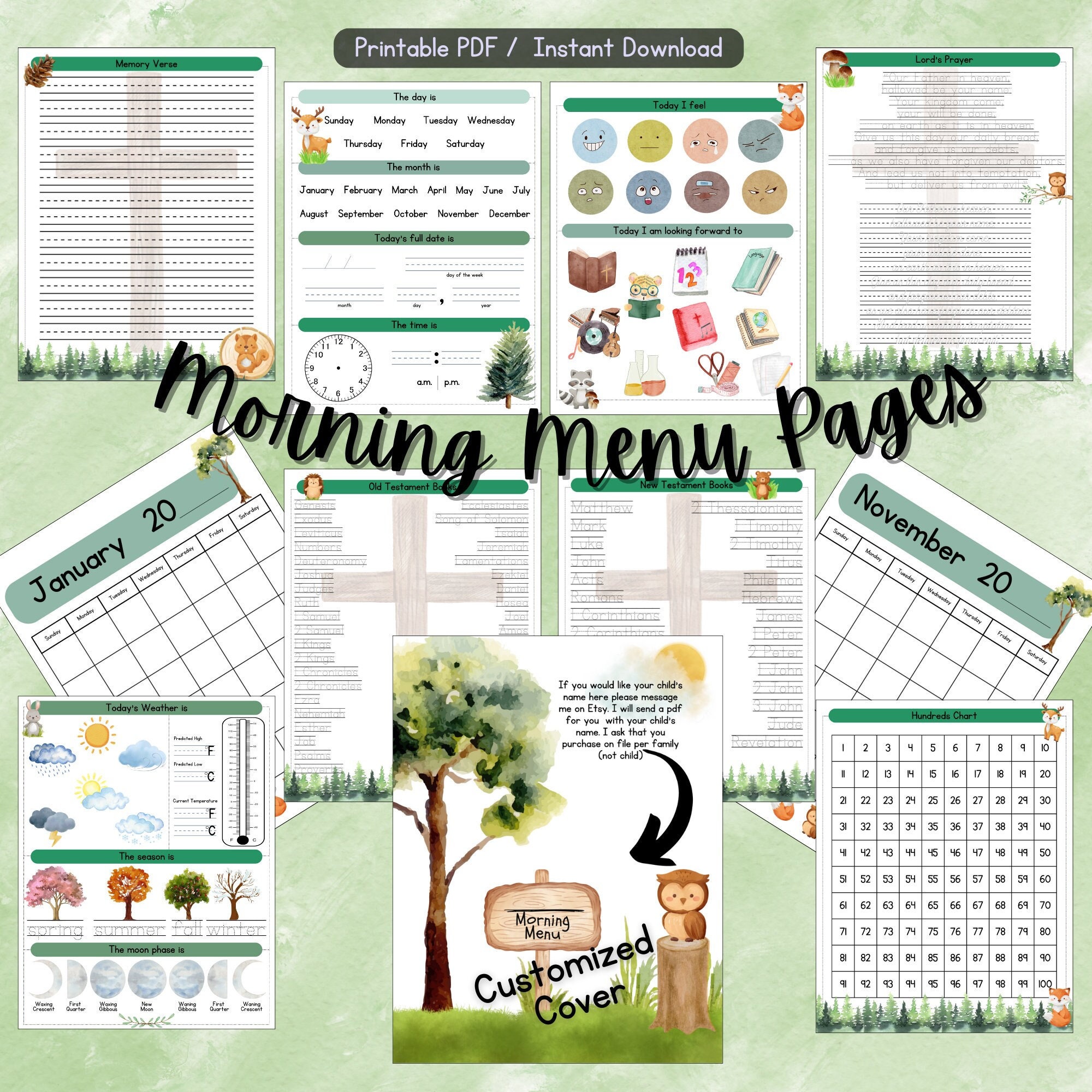 Homeschool Morning Menu *green, Watercolor, Woodland, Homeschool ...
