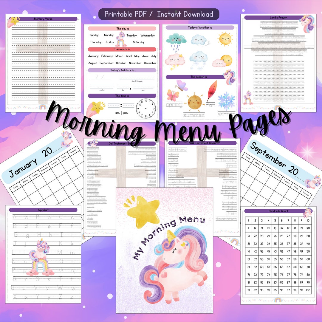 Homeschool Morning Menu *unicorn, Watercolor, Pink, Homeschool ...