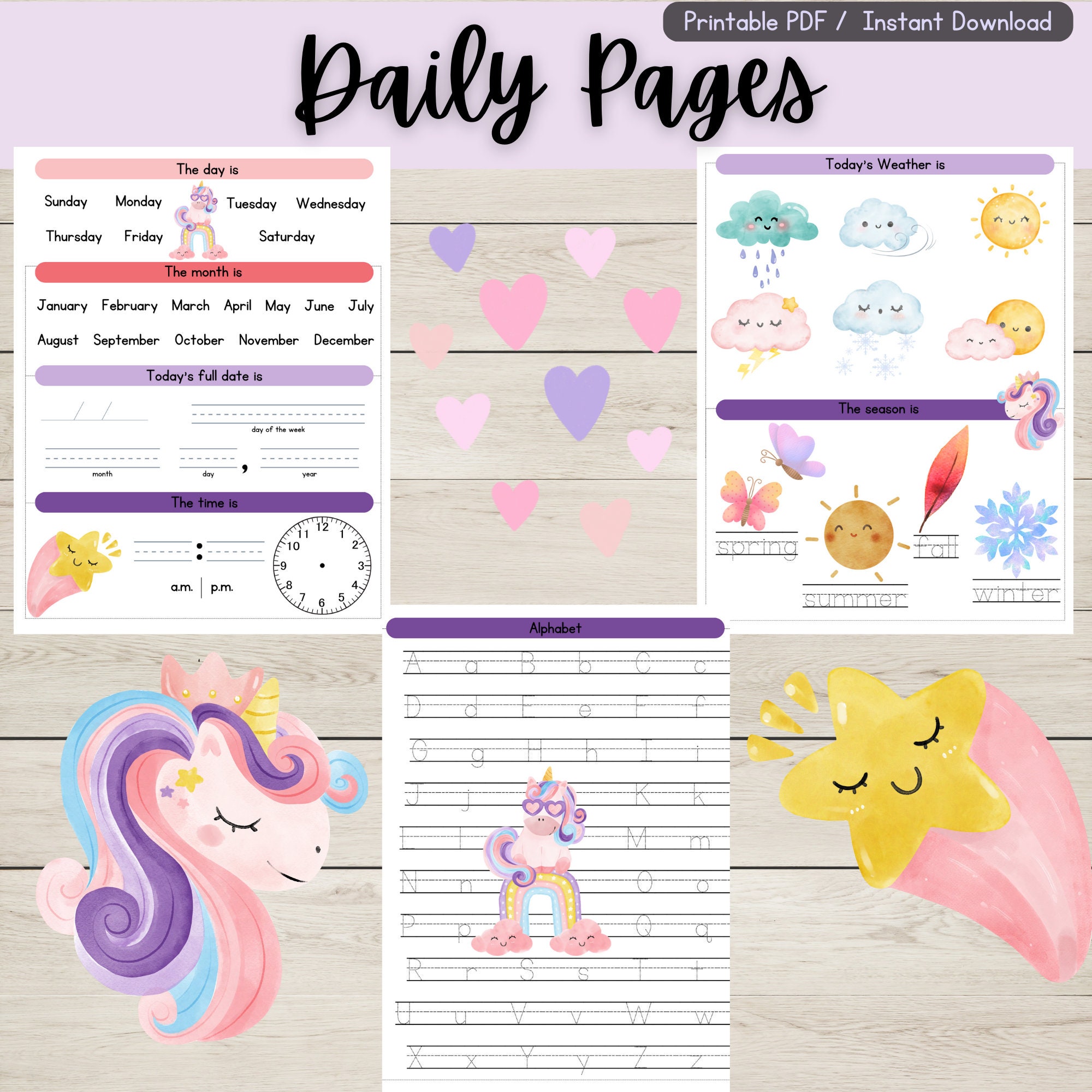 Homeschool Morning Menu *unicorn, Watercolor, Pink, Homeschool ...