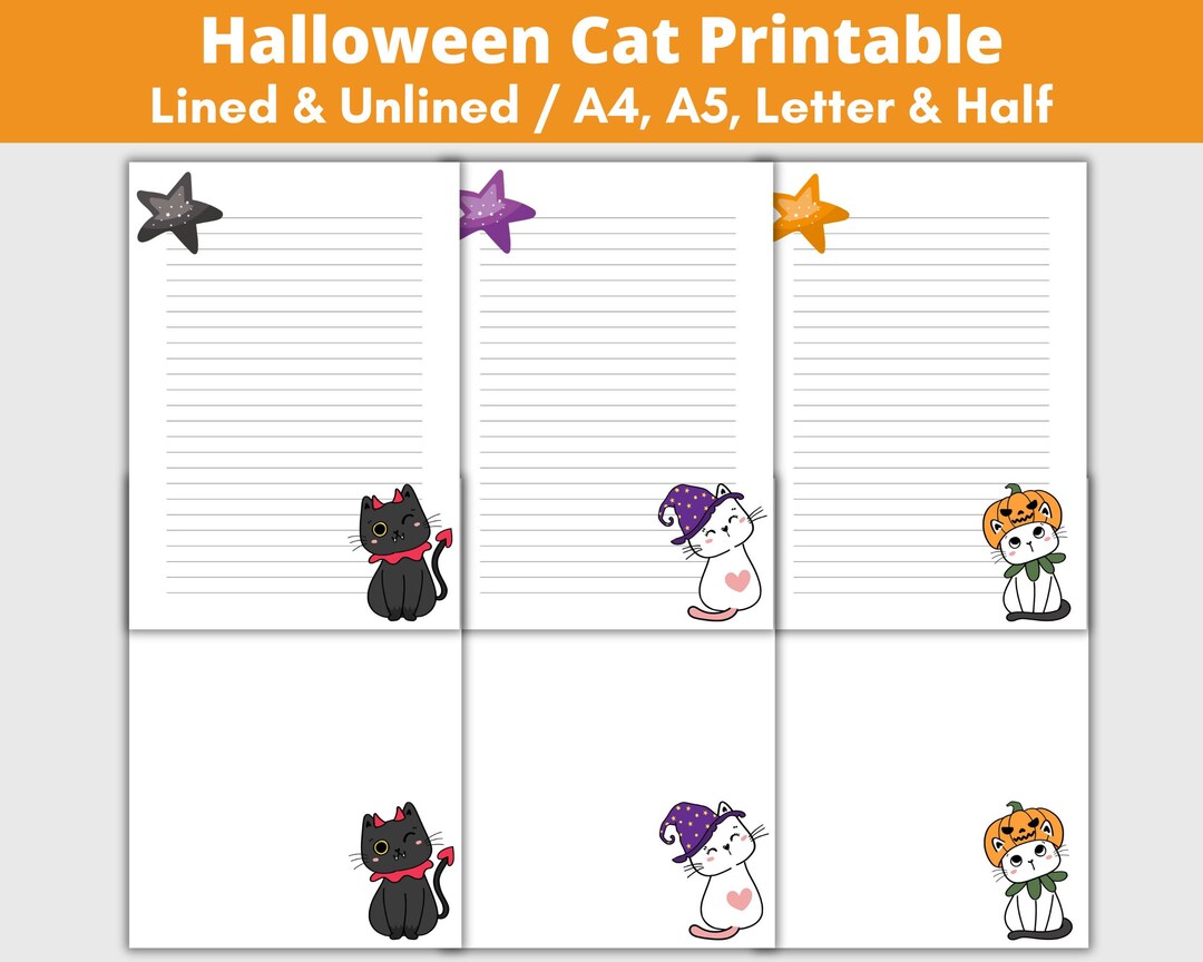 Printable Halloween Cat Writing Paper, Digital Download Stationery Set ...