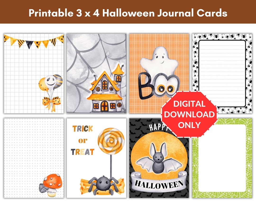 Printable 3 X 4 Halloween Journal Cards, Digital Project Life Cards ...
